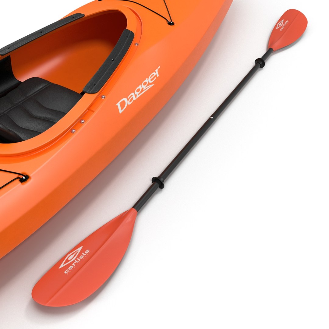 3d kayak orange paddle model