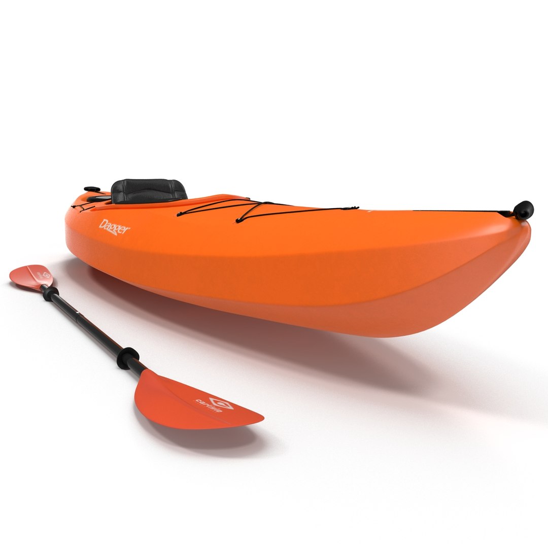 3d kayak orange paddle model