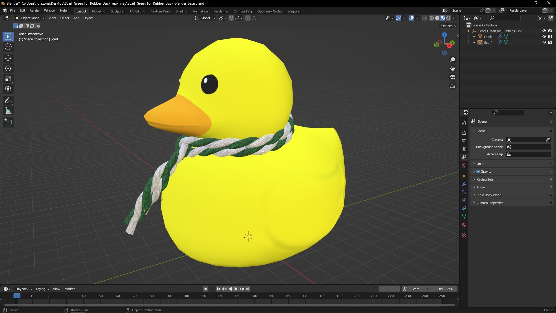 3D Rubber Duck With Green Scarf Accessory - TurboSquid 2343161