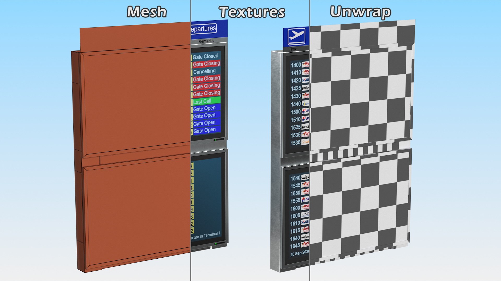 Flight Board Information Display 3D Model - TurboSquid 1645665