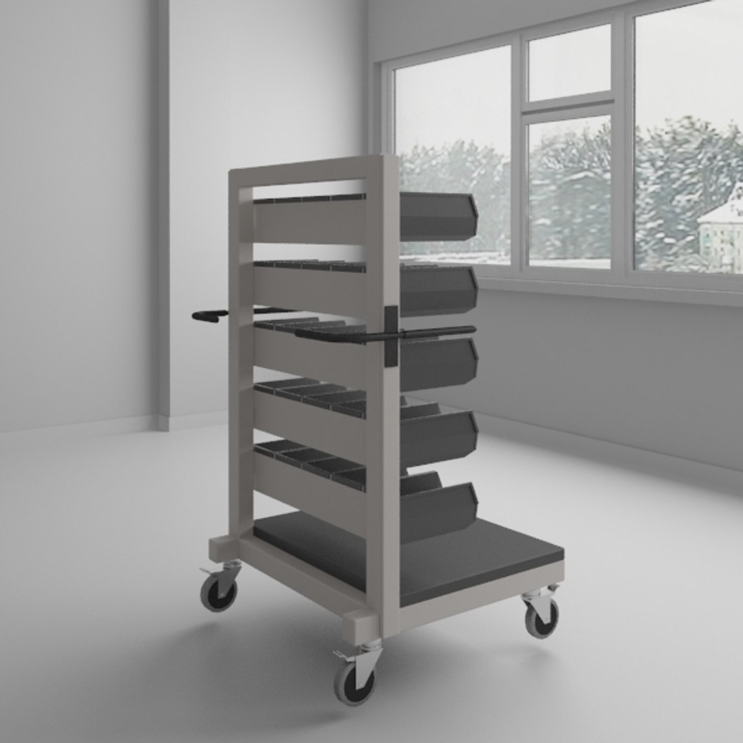 3d Model Mobile Height Adjustable Carts