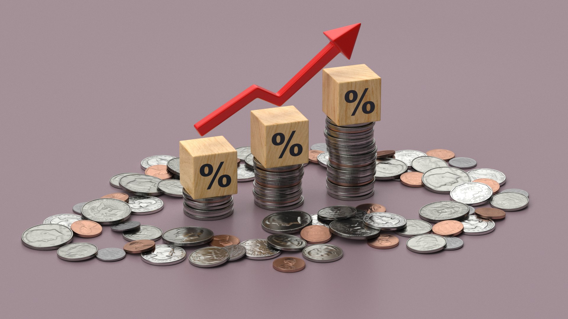 Percentage Arrow Graph With Coins 3D Model - TurboSquid 2278930