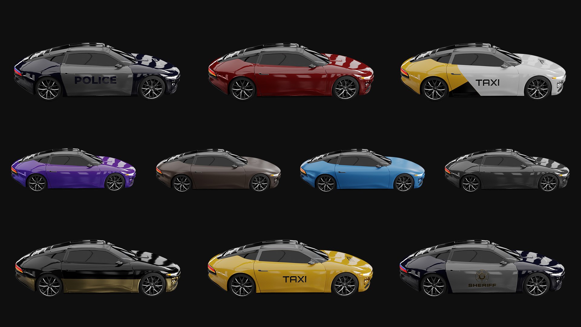 Generic Futuristic Concept Super Car With Taxi And Police Texture 3D ...