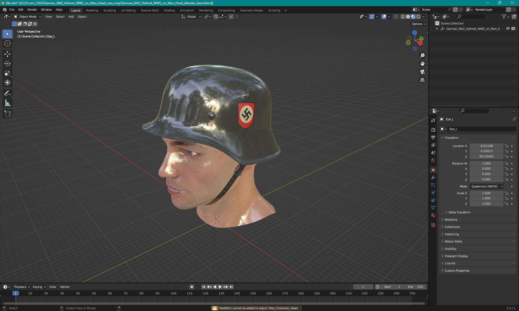 German M42 Helmet WW2 On Man Head 3D Model - TurboSquid 2382893