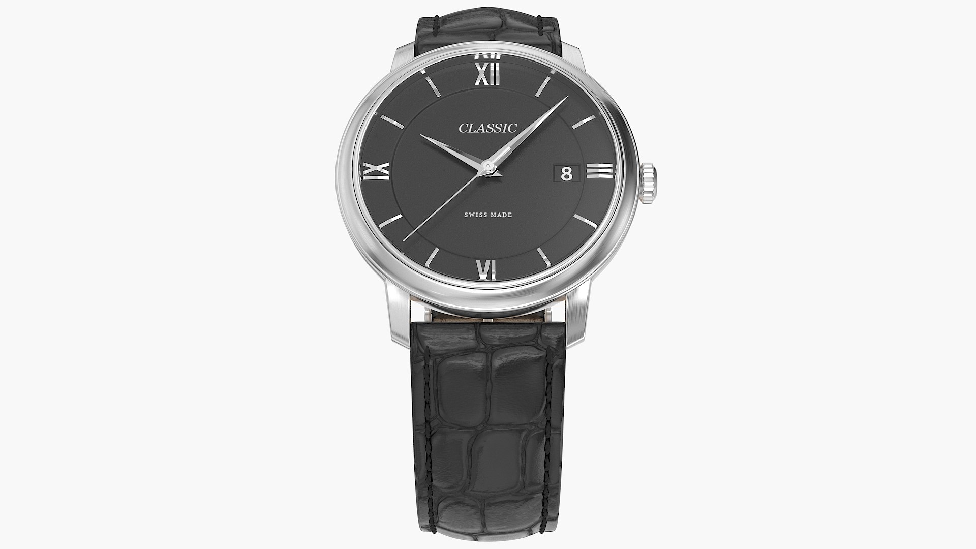 3D Classic Watch Black Leather Bracelet Black Dial Model - TurboSquid ...