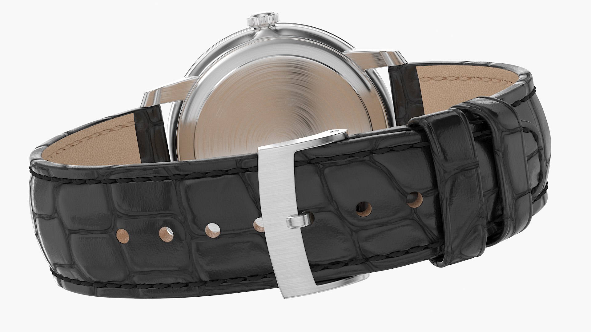 3D Classic Watch Black Leather Bracelet Black Dial Model - TurboSquid ...