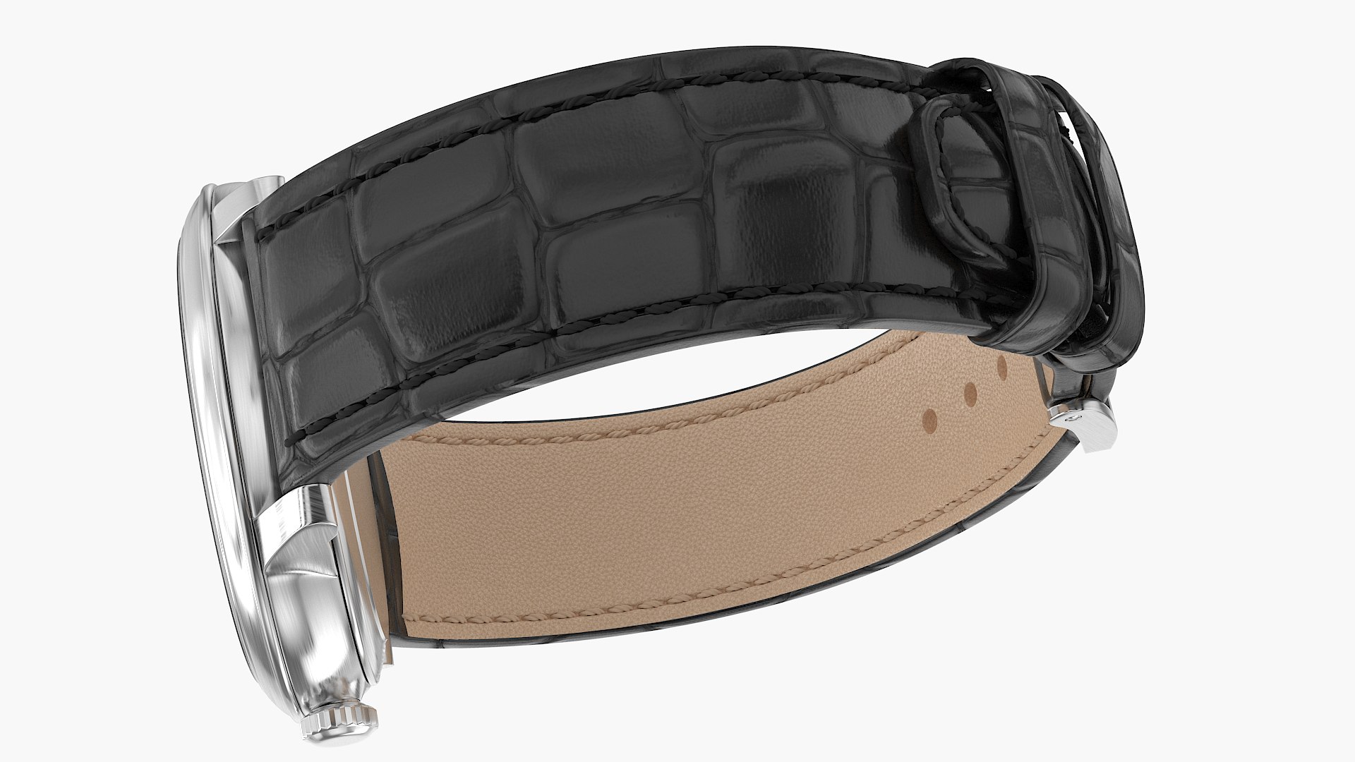 3D Classic Watch Black Leather Bracelet Black Dial Model - TurboSquid ...