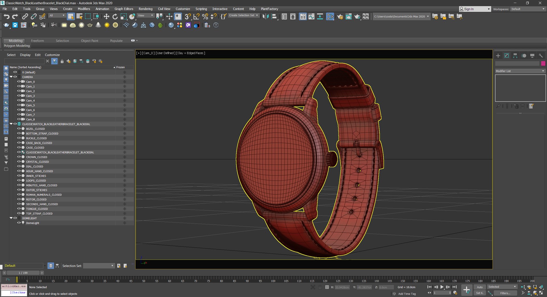 3D Classic Watch Black Leather Bracelet Black Dial Model - TurboSquid ...