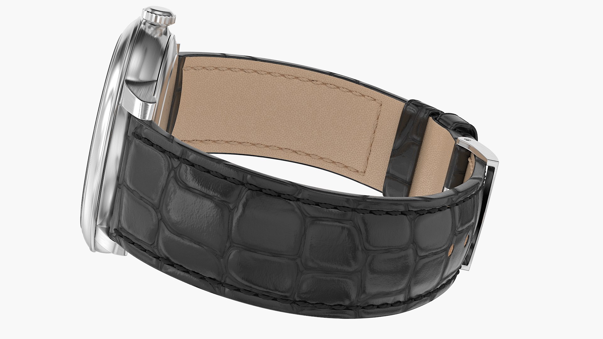 3D Classic Watch Black Leather Bracelet Black Dial Model - TurboSquid ...