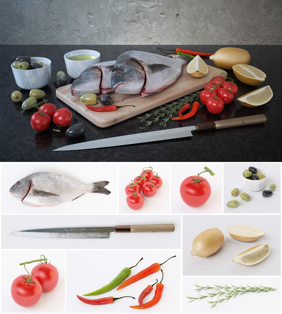Fresh Fish - Set 3d Model