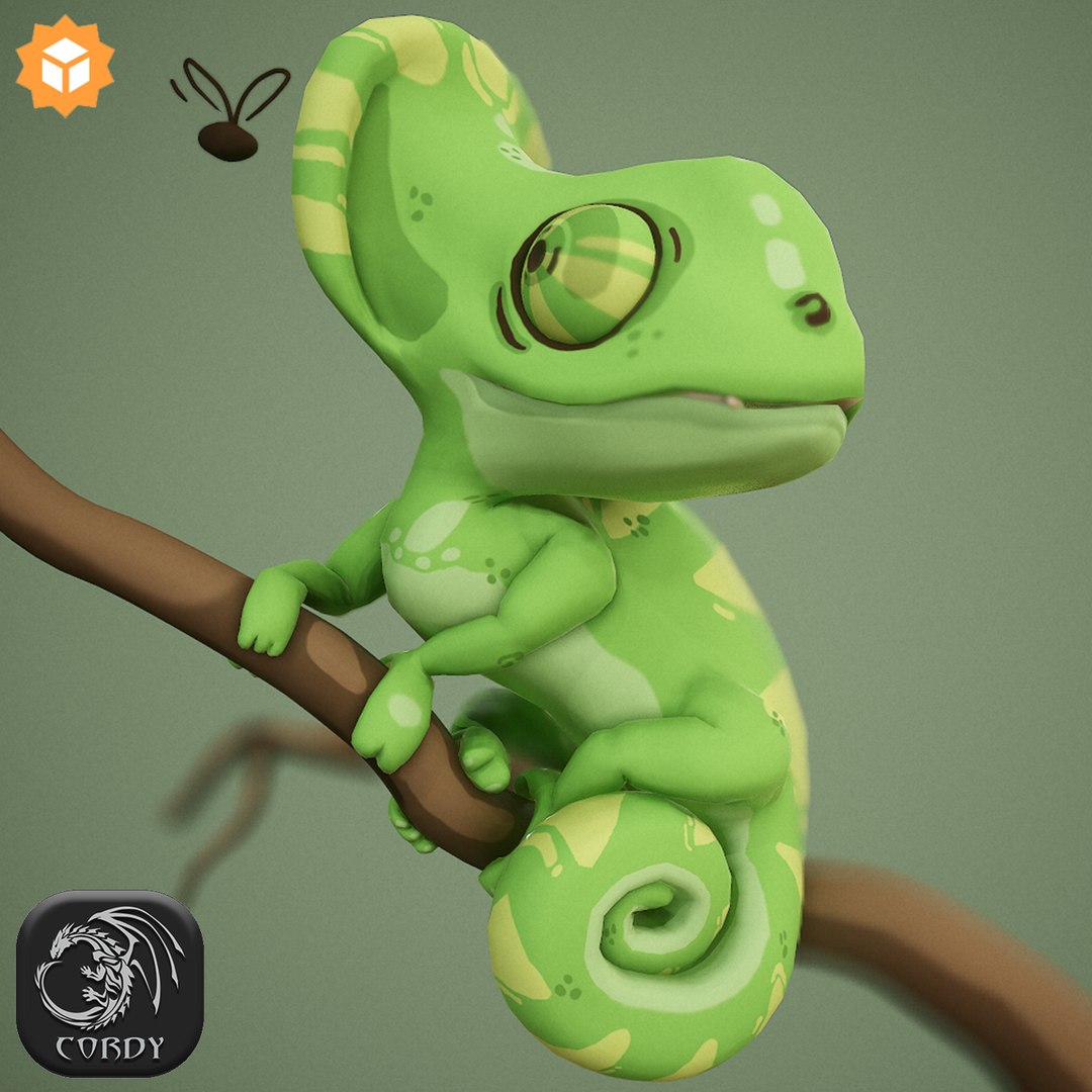 3D Model Cartoon Chameleon Character Rig - TurboSquid 1246206