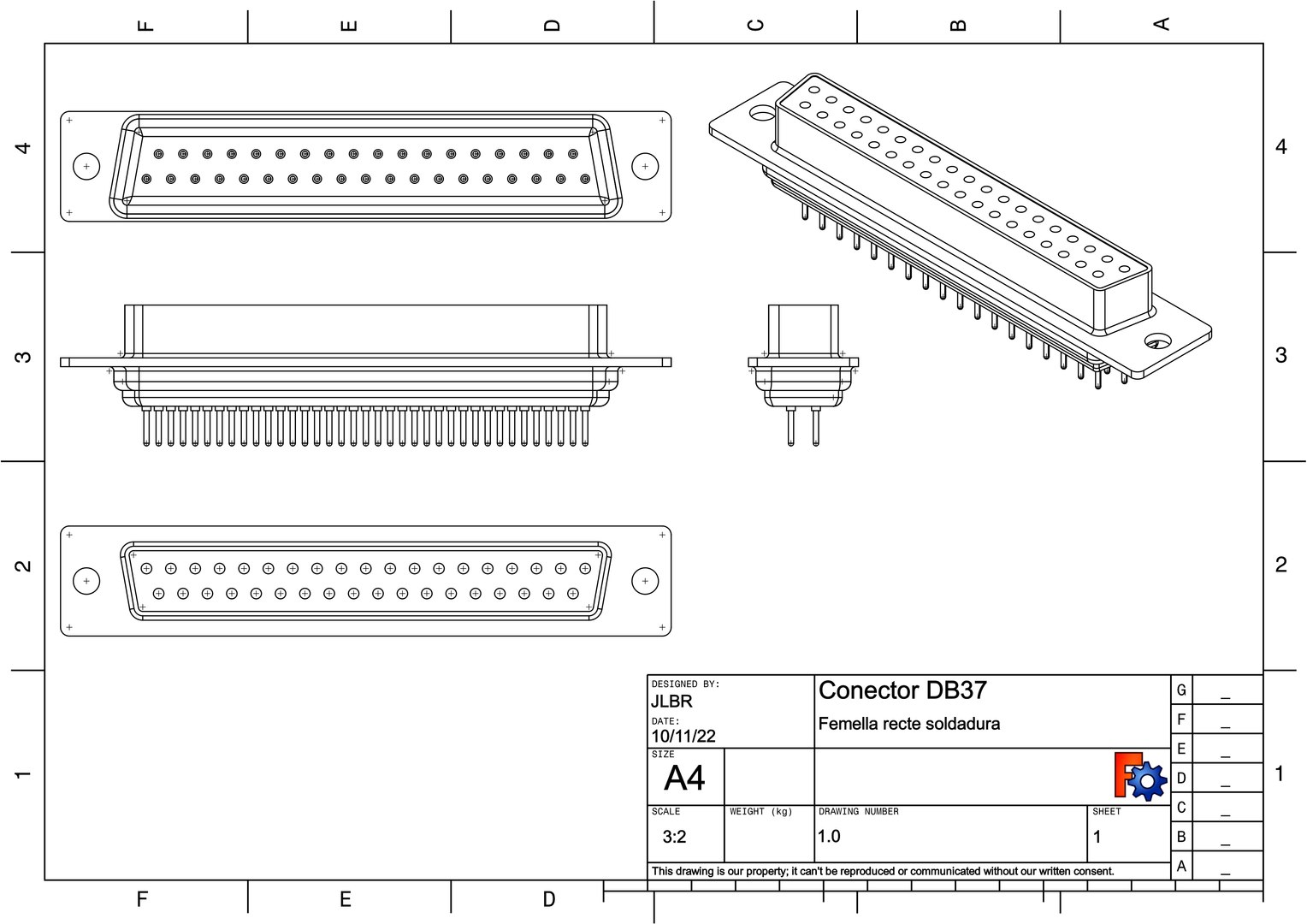 DB37 Female Connector Through Hole Model - TurboSquid 1986204
