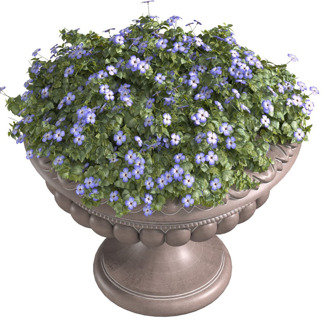 3D Blue Flowers In Container Pot For Facade Decoration - TurboSquid 2110449