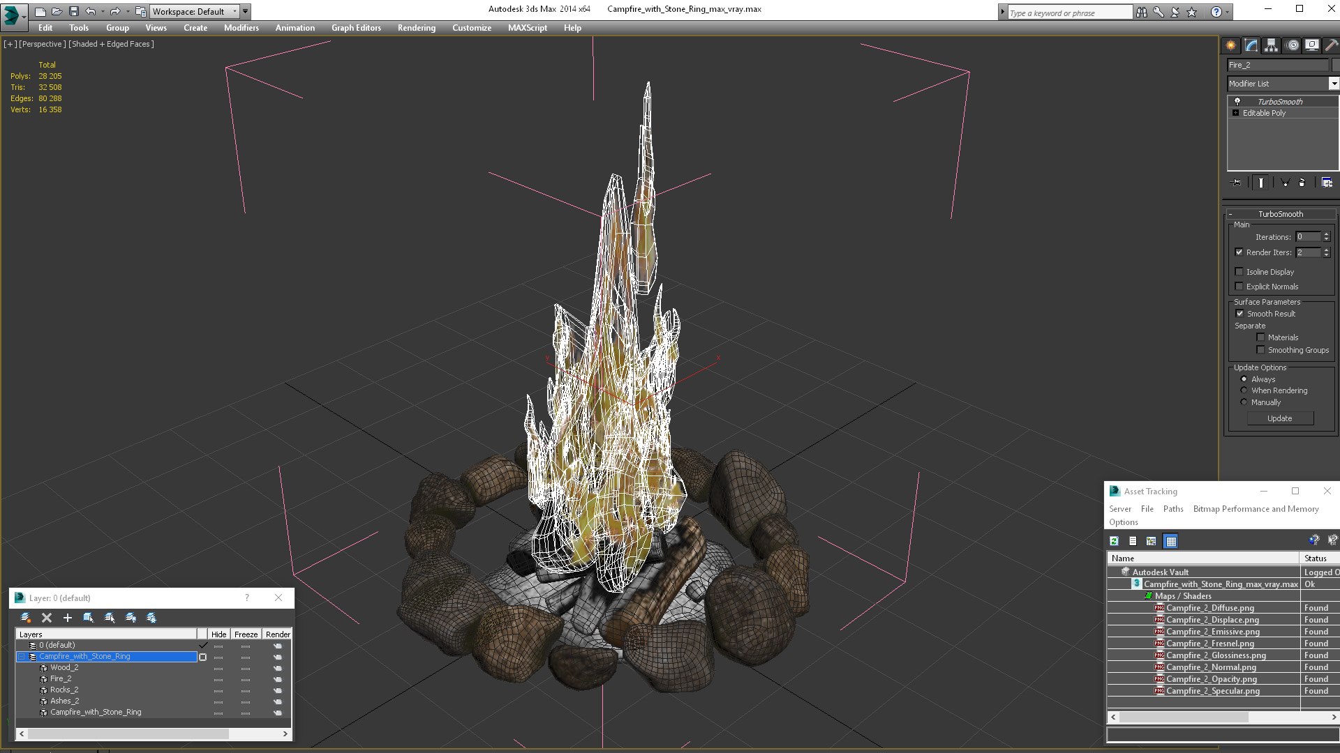 3D Model Campfire With Stone Ring - TurboSquid 2261895