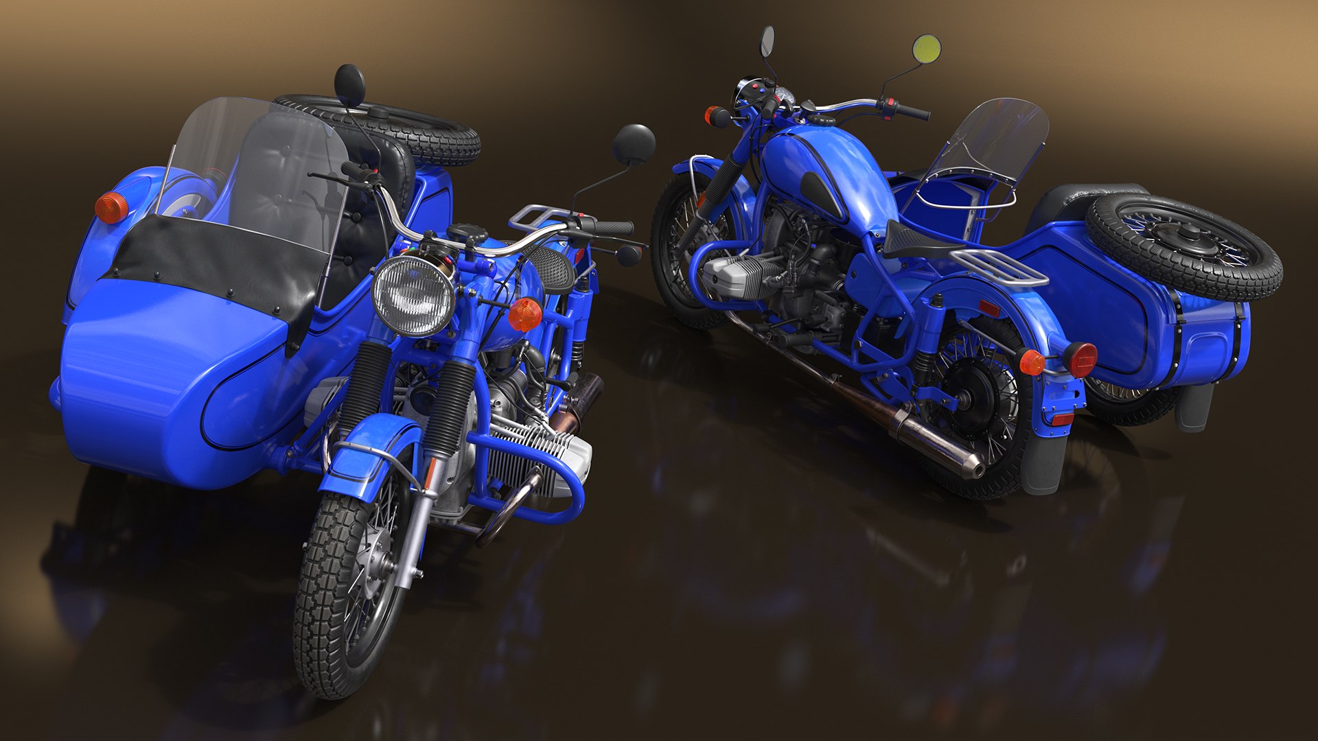Retro Classic Blue Motorcycle With Sidecar 3D - TurboSquid 2399453