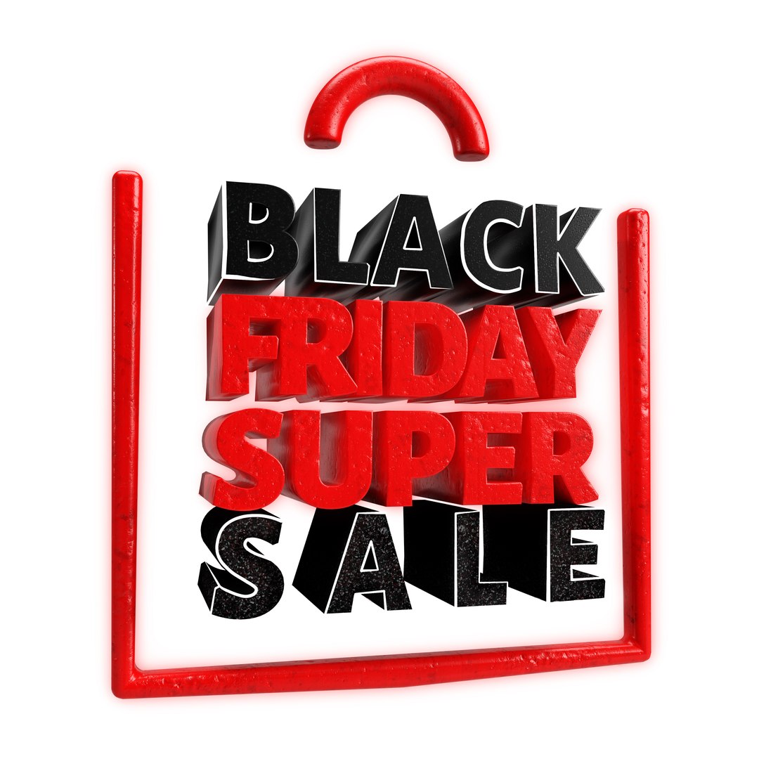 3D Black Friday Minimal Text Inside Bag Design RED And GOLD Model ...