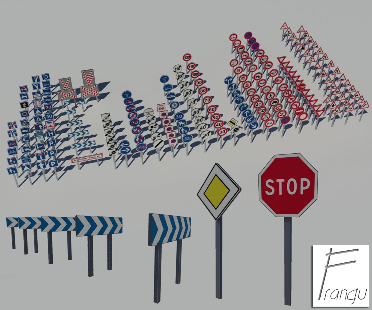 french road signs 3d model