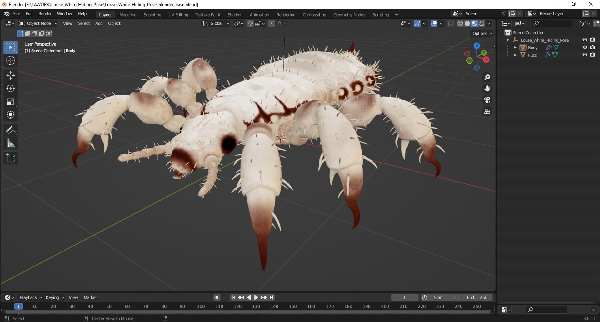 3D Model Louse White Hiding Pose - TurboSquid 2284174
