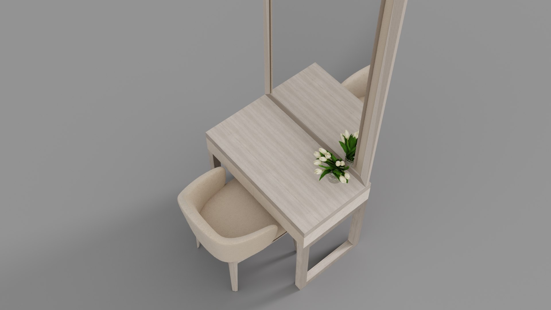 3D Model Modern Compact Dressing Table Set With Mirror And Chair ...