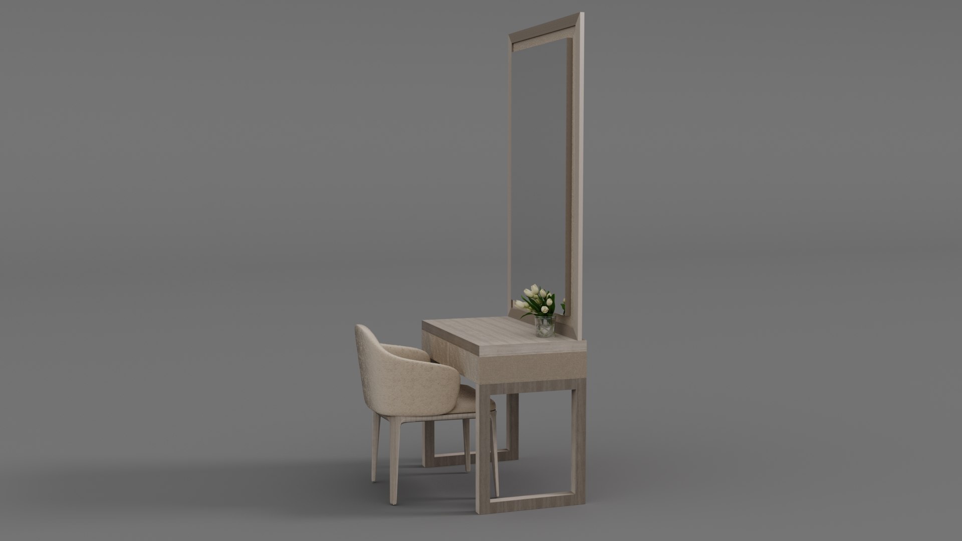 3D Model Modern Compact Dressing Table Set With Mirror And Chair ...