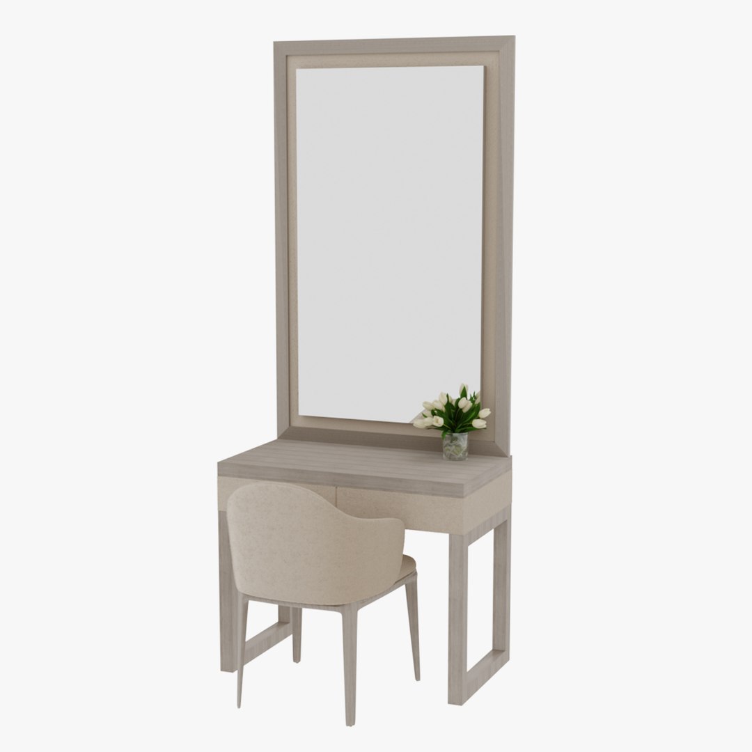 3D Model Modern Compact Dressing Table Set With Mirror And Chair ...