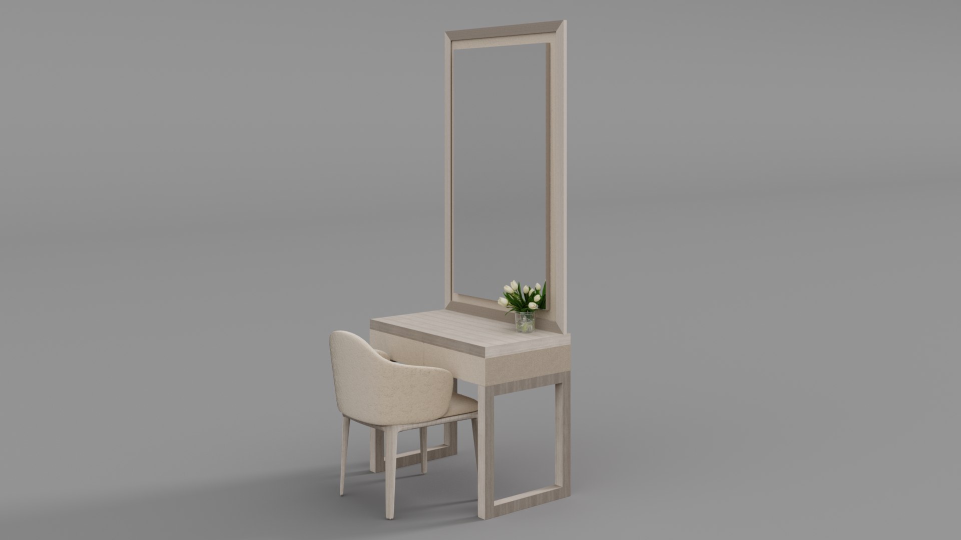 3D Model Modern Compact Dressing Table Set With Mirror And Chair ...