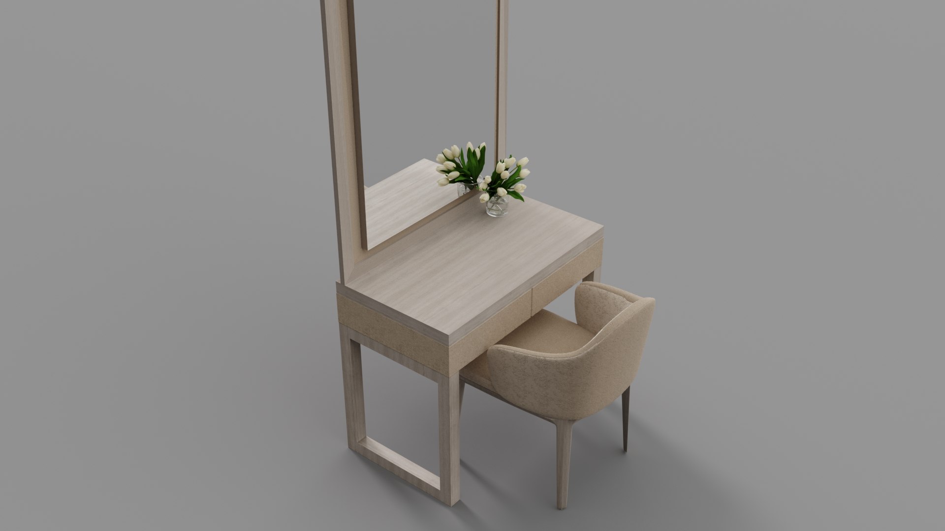 3D Model Modern Compact Dressing Table Set With Mirror And Chair ...