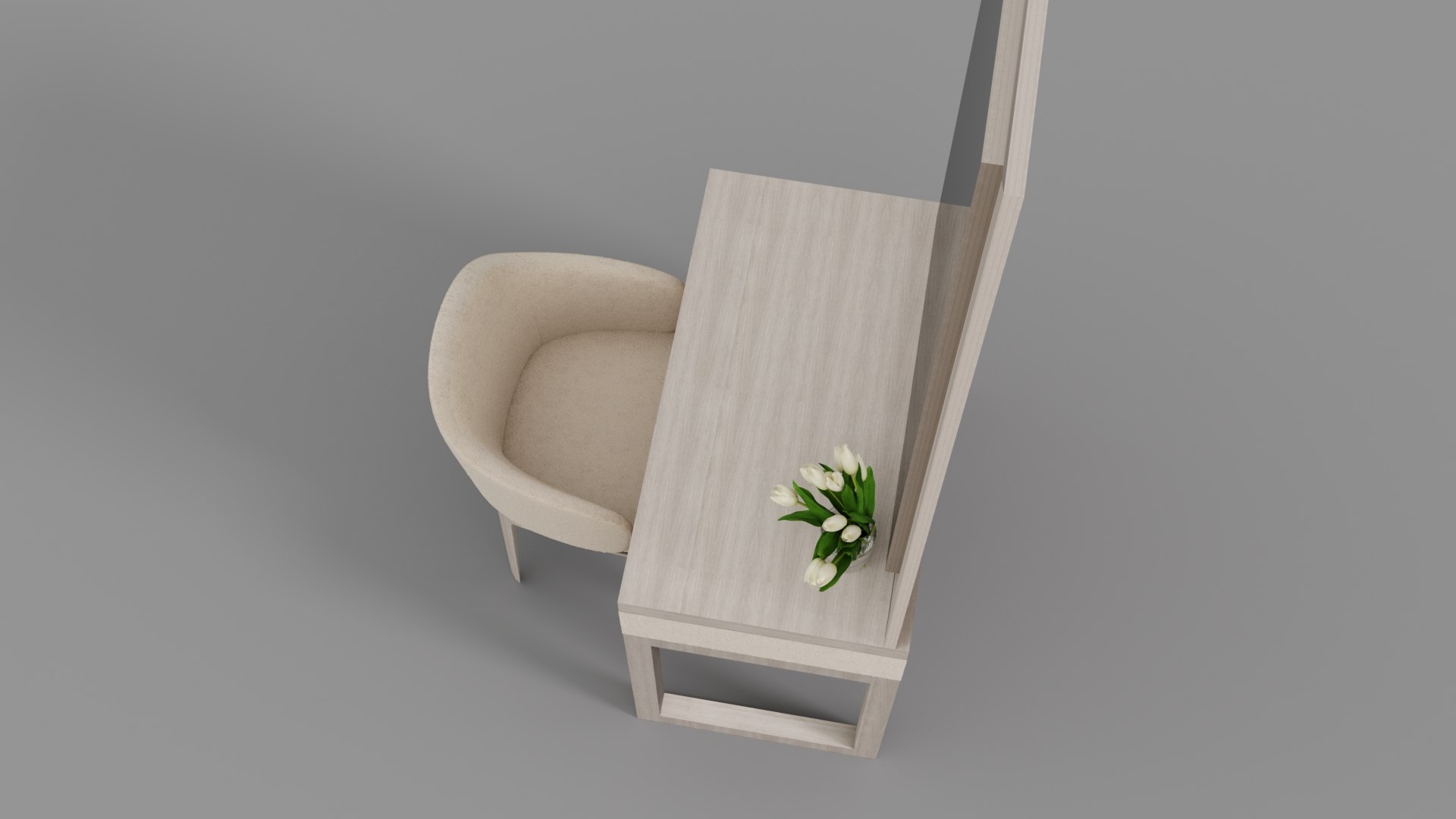 3D Model Modern Compact Dressing Table Set With Mirror And Chair ...