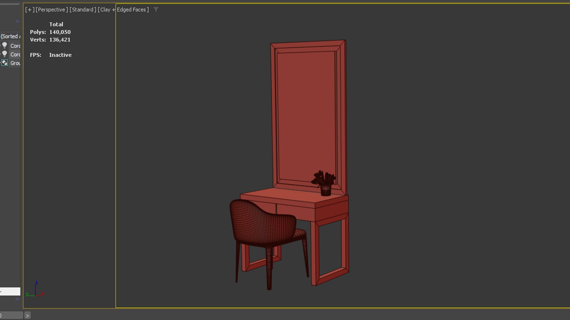3D Model Modern Compact Dressing Table Set With Mirror And Chair ...