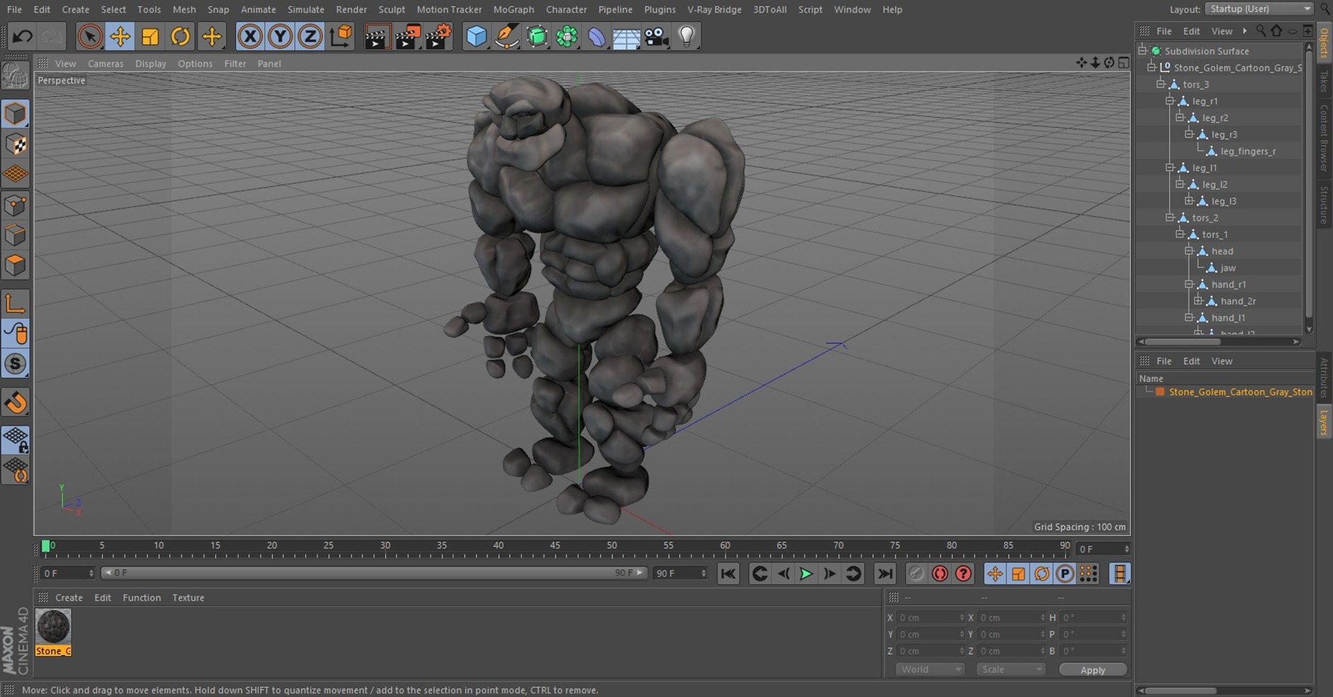 3D Stone Golem Cartoon Gray Stone Standing model - TurboSquid 1961572