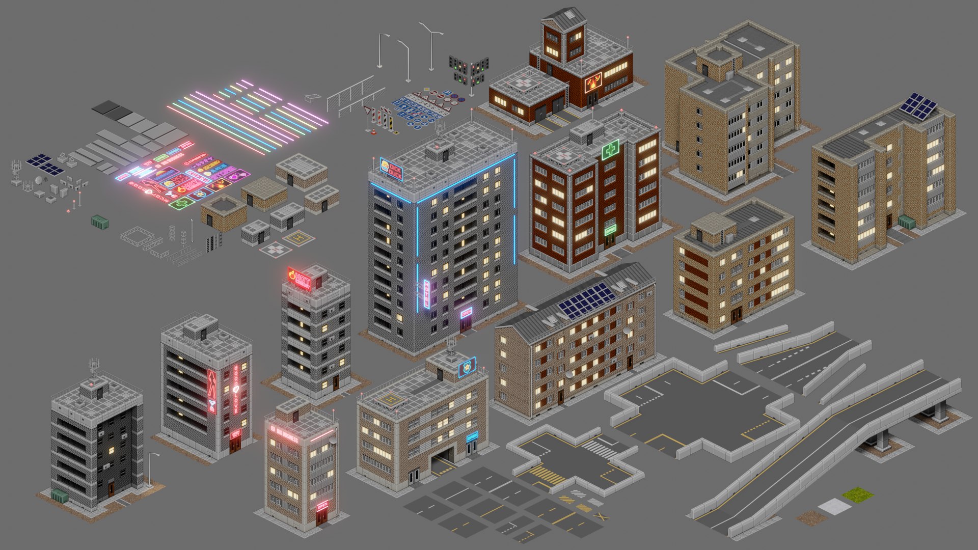3D Game City Asset Pack Model - TurboSquid 1948920