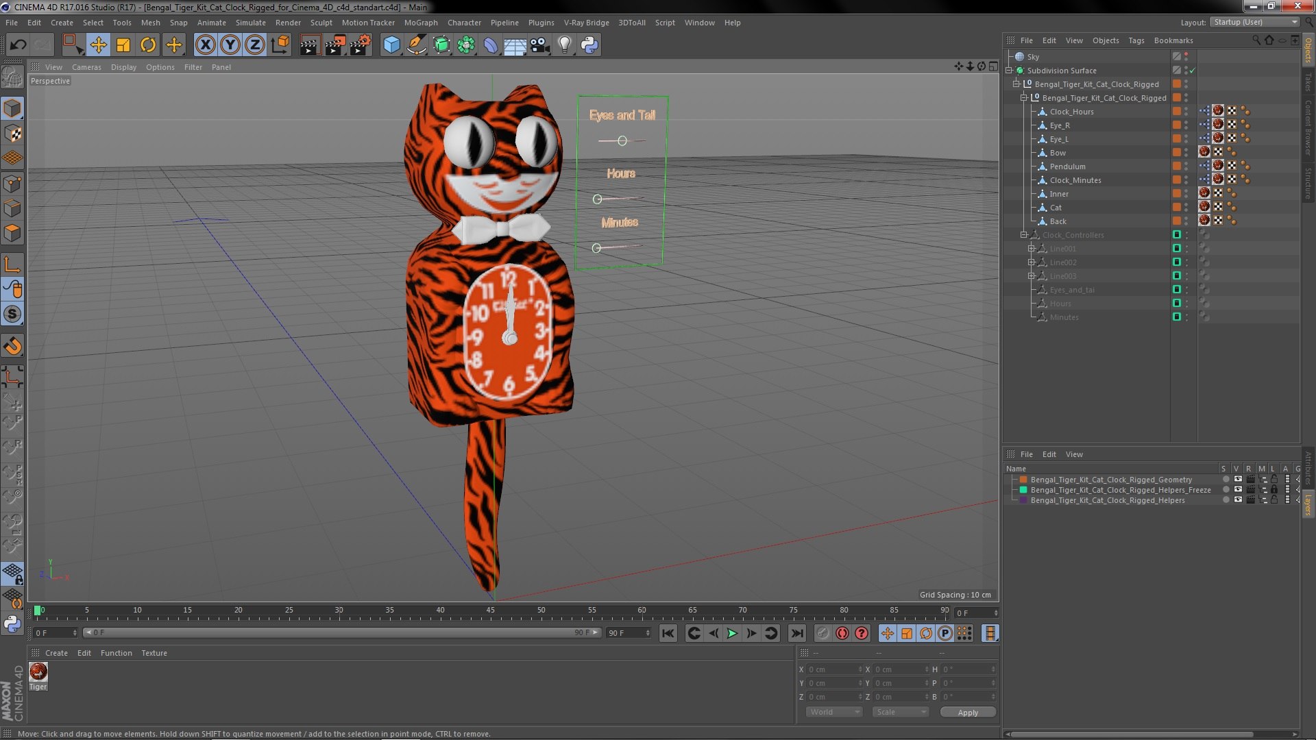 Bengal Tiger Kit Cat Clock Rigged For Cinema 4D Model - TurboSquid 2109185