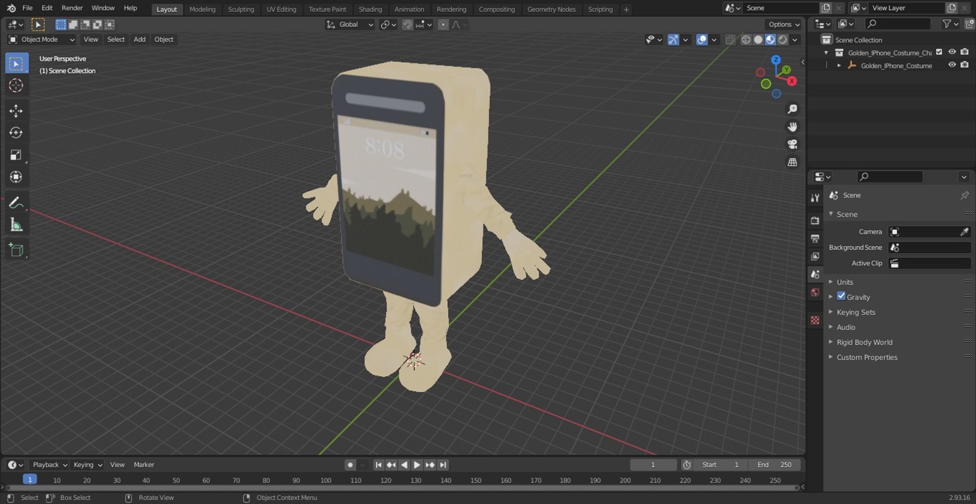 3D model Golden IPhone Costume Character A-pose - TurboSquid 2059345