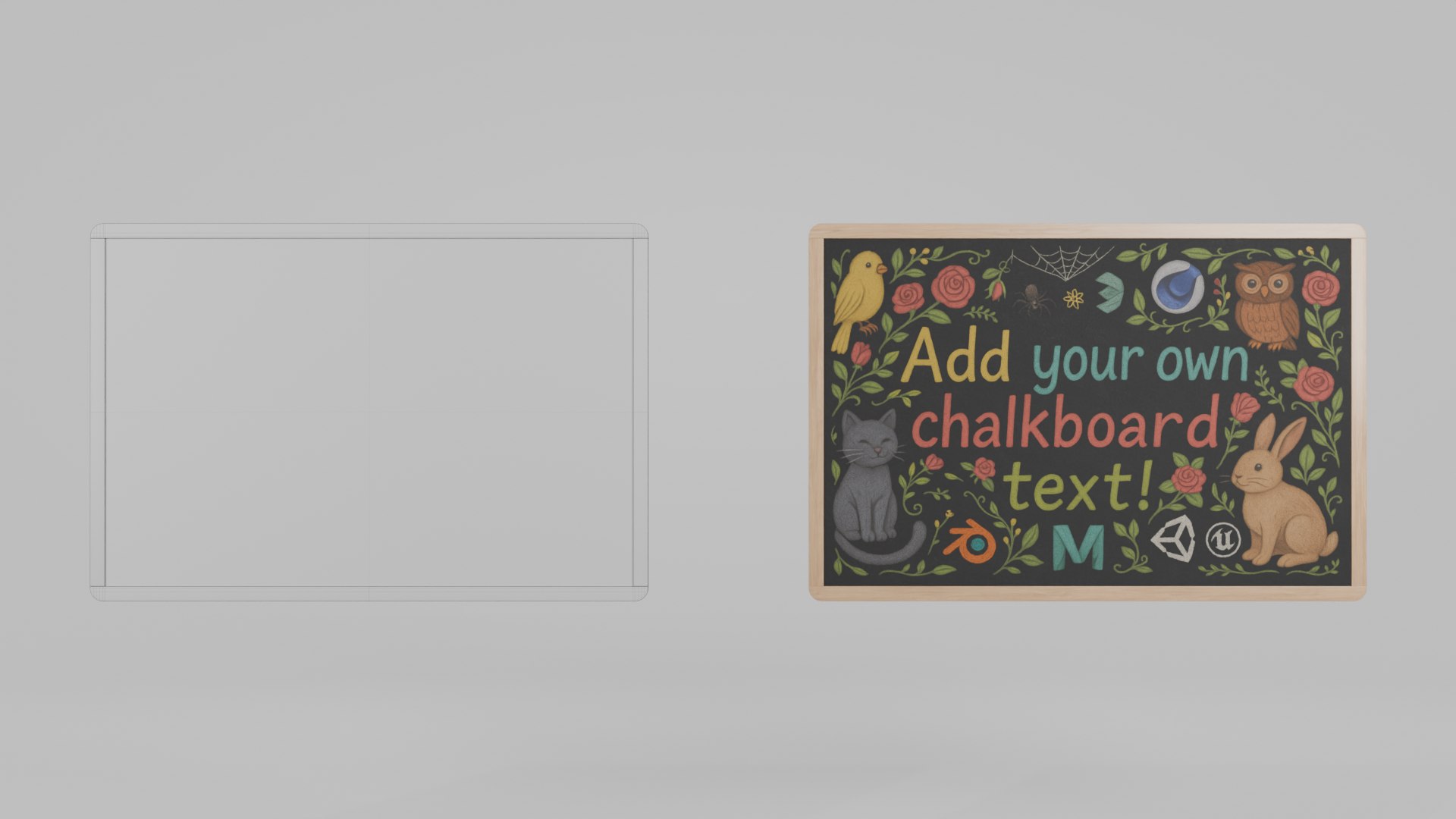 3D Classic Wall-Mounted Rectangular Blackboard Set - TurboSquid 2407777