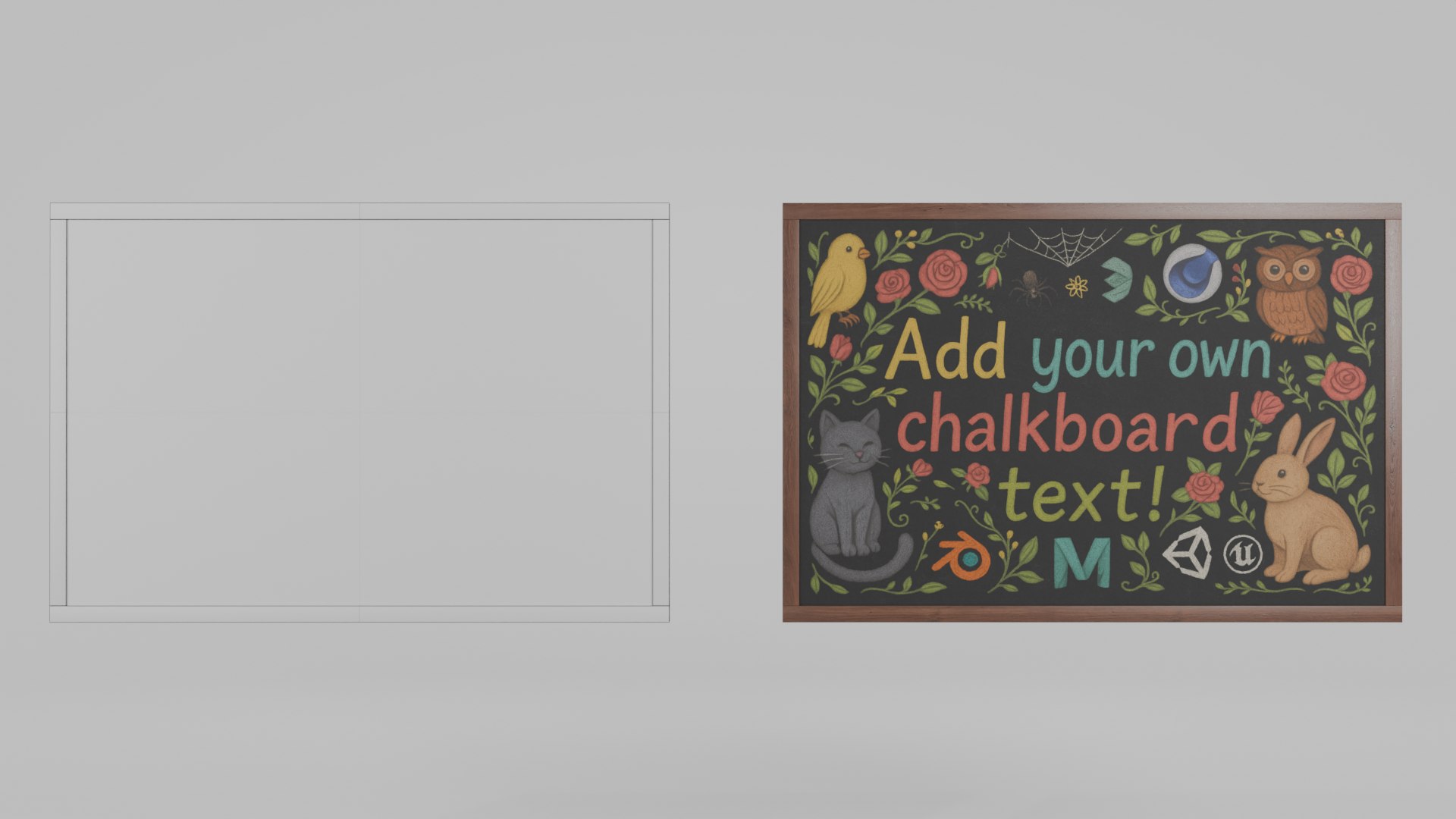 3D Classic Wall-Mounted Rectangular Blackboard Set - TurboSquid 2407777