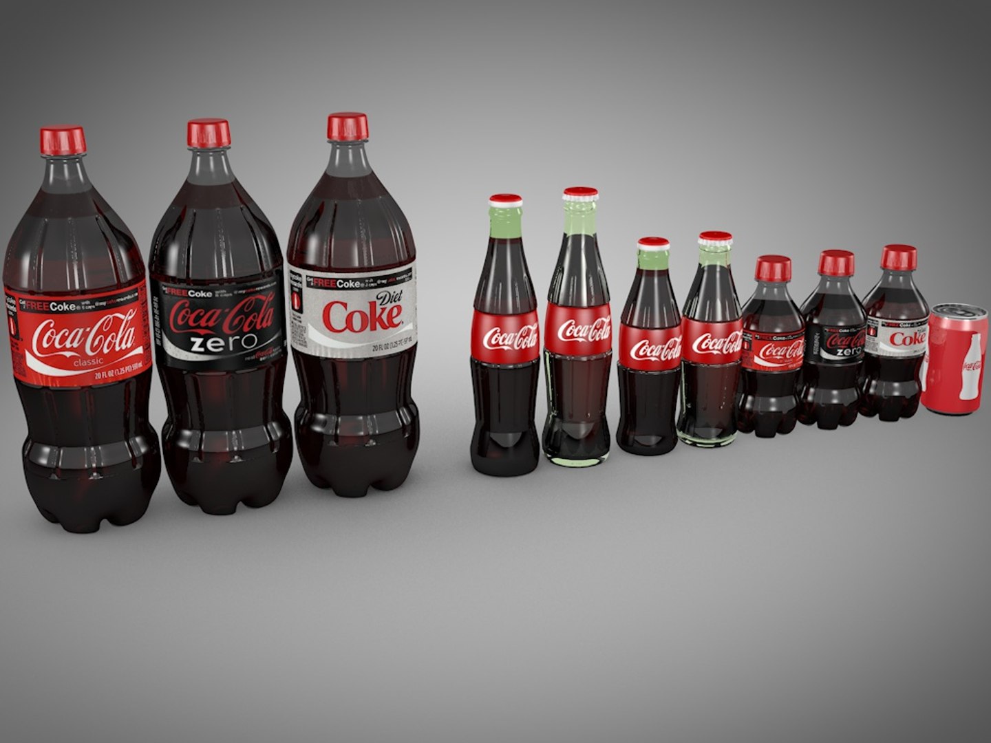 coke glass bottle assortment 3d c4d