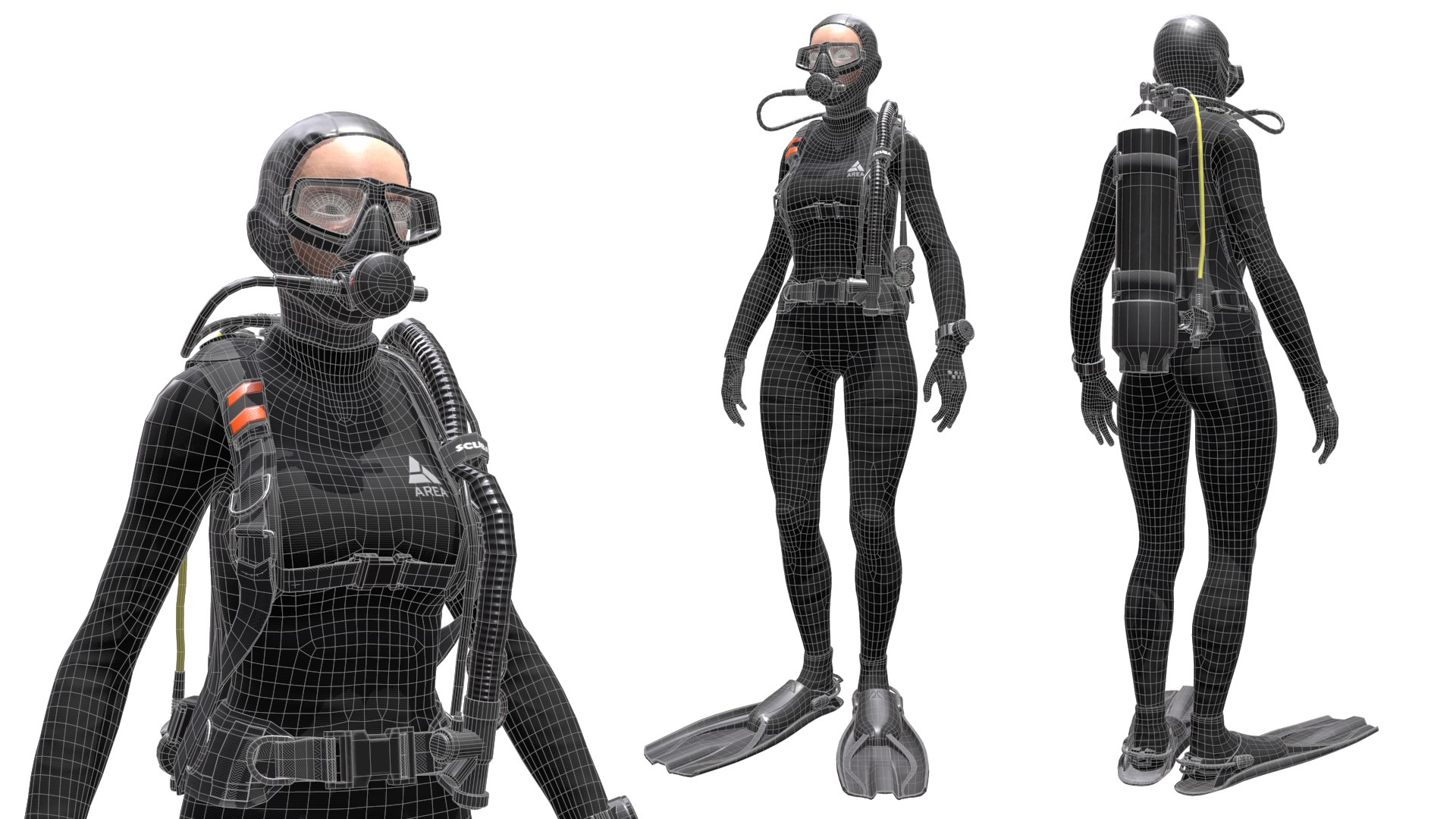 3D Scuba Diver Female - Diving Suit - TurboSquid 2002918