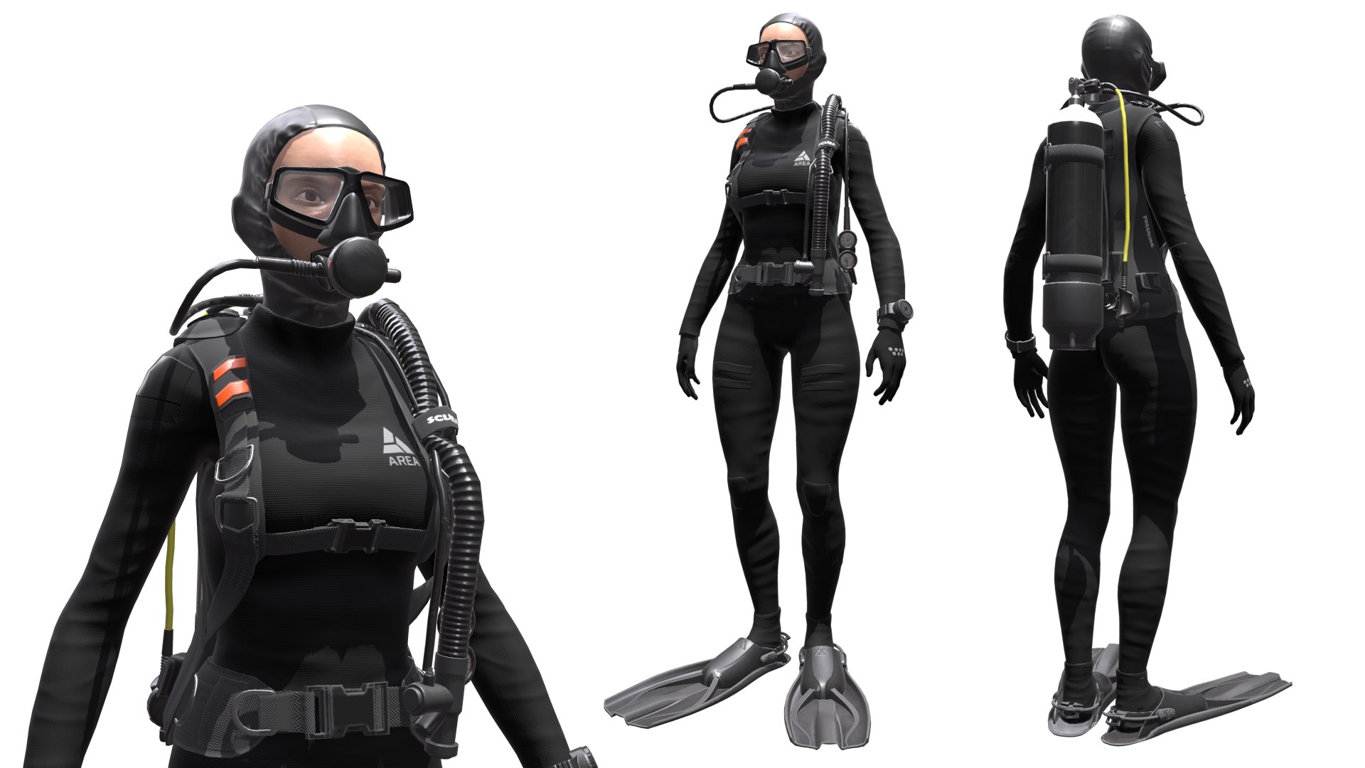 3D Scuba Diver Female - Diving Suit - TurboSquid 2002918