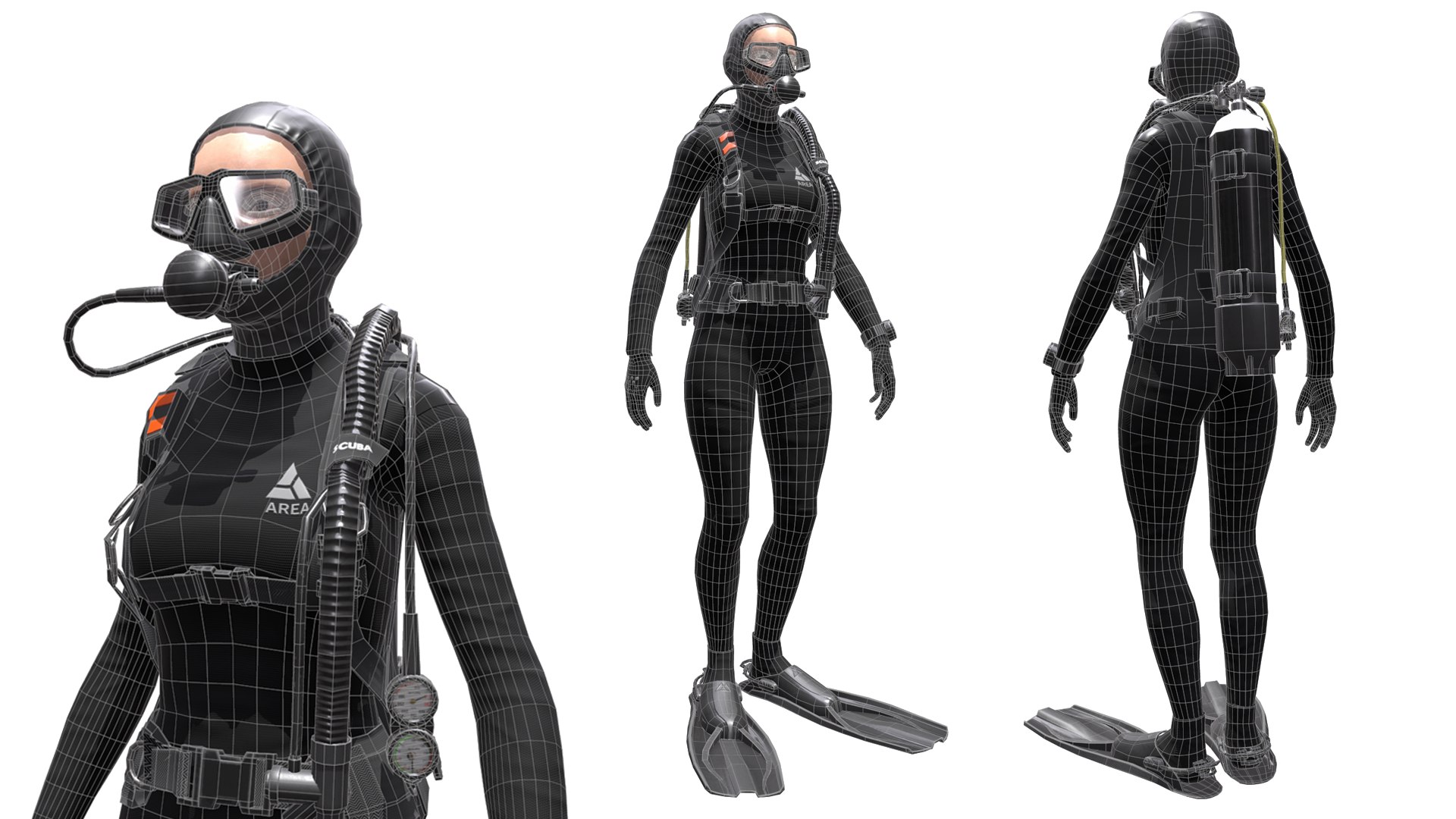 3D Scuba Diver Female - Diving Suit - TurboSquid 2002918