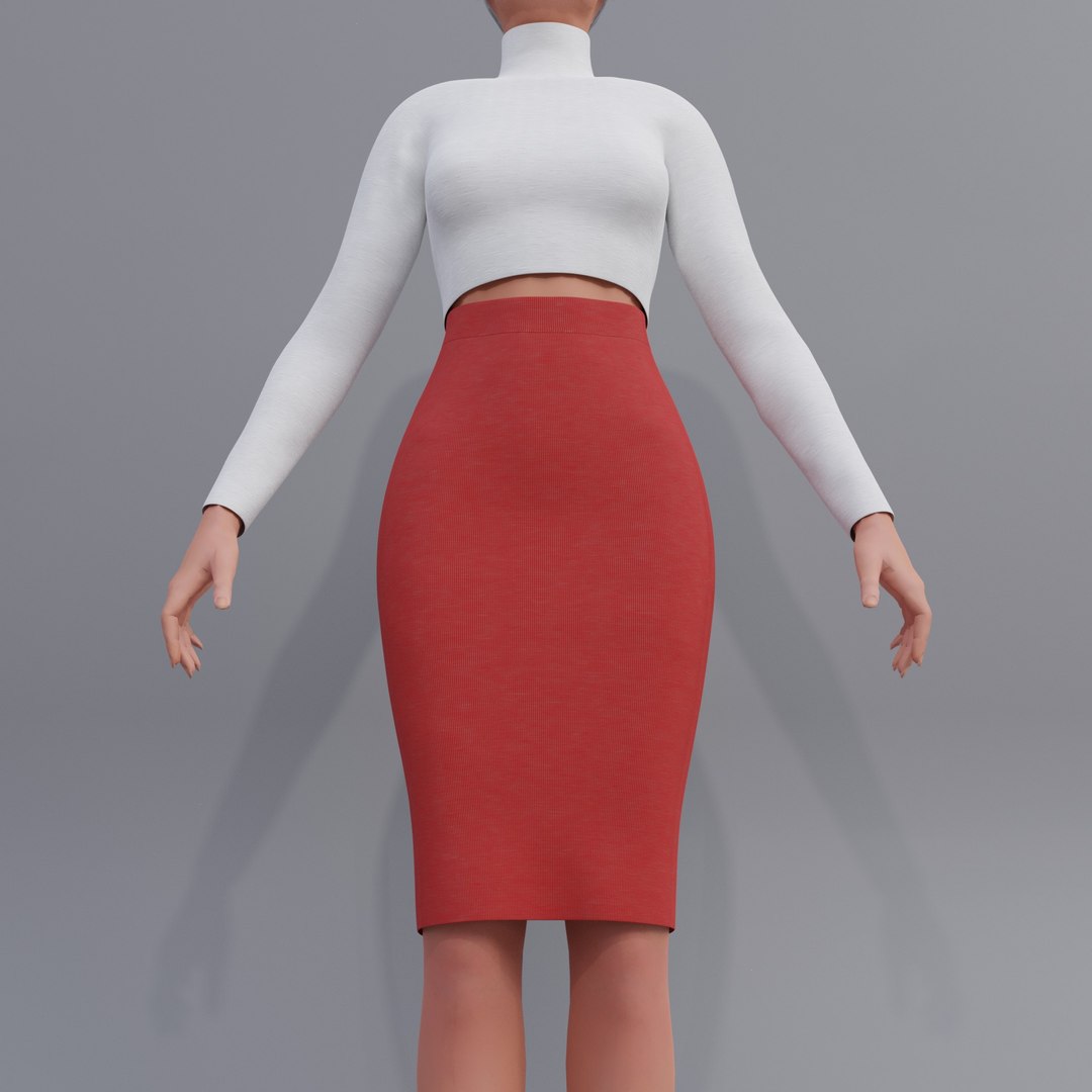 Christmas Outfit - Knit Cropped Sweater And Skirt 3D Model - TurboSquid ...