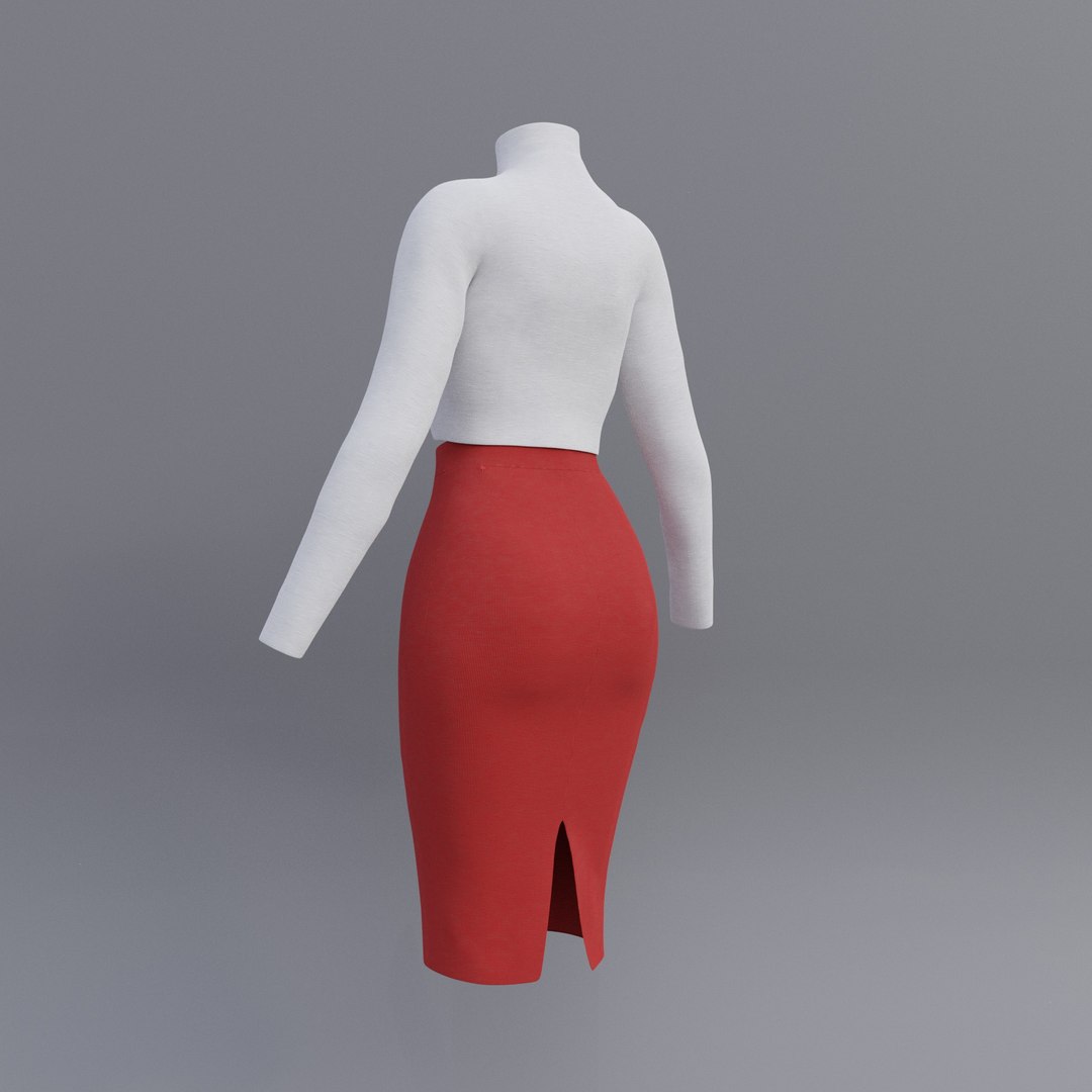 Christmas Outfit - Knit Cropped Sweater and Skirt 3D model - TurboSquid ...