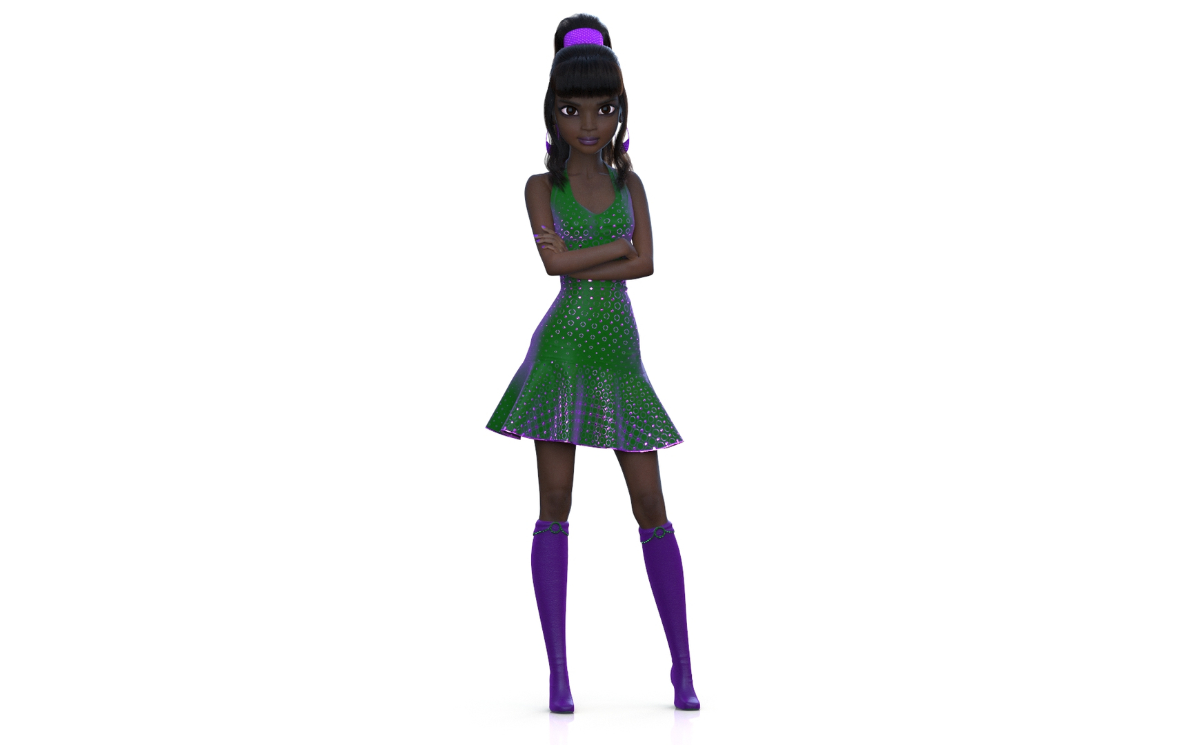 Cartoon Girl African Modern Dress Standing Gloomy Green 3D - TurboSquid ...
