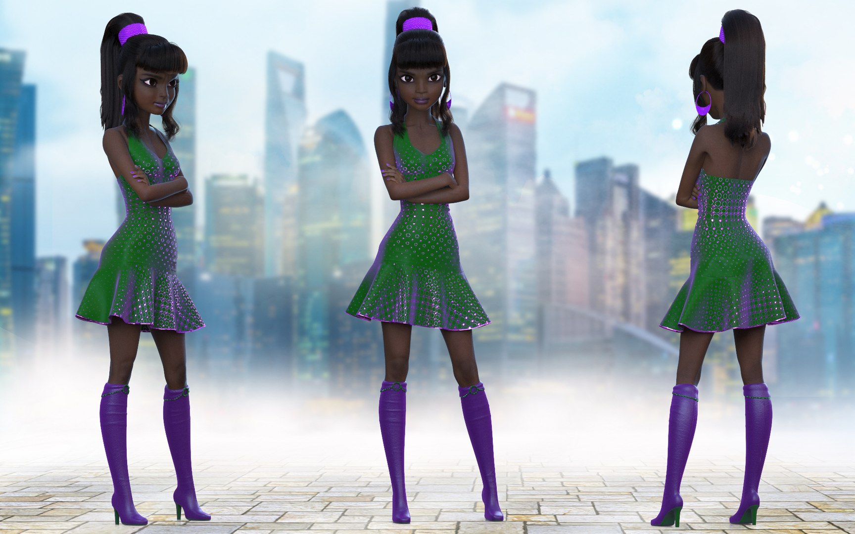 Cartoon Girl African Modern Dress Standing Gloomy Green 3D - TurboSquid ...