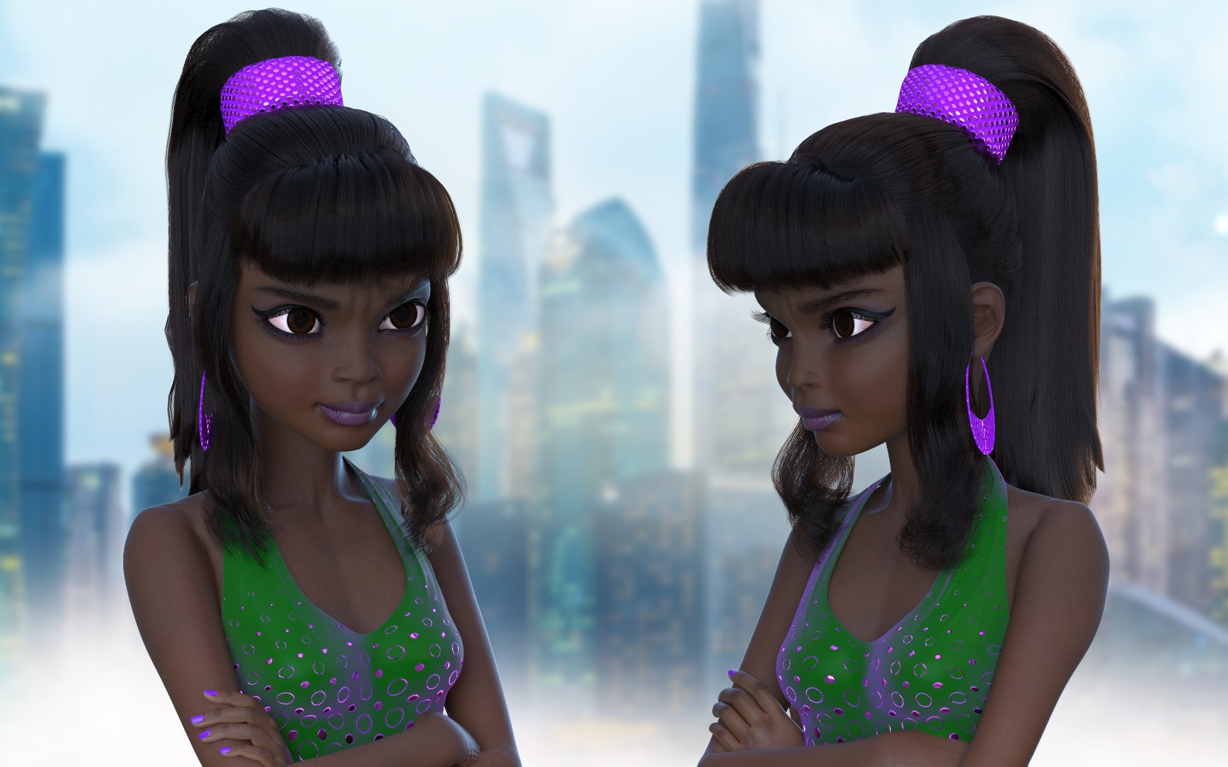 Cartoon Girl African Modern Dress Standing Gloomy Green 3D - TurboSquid ...