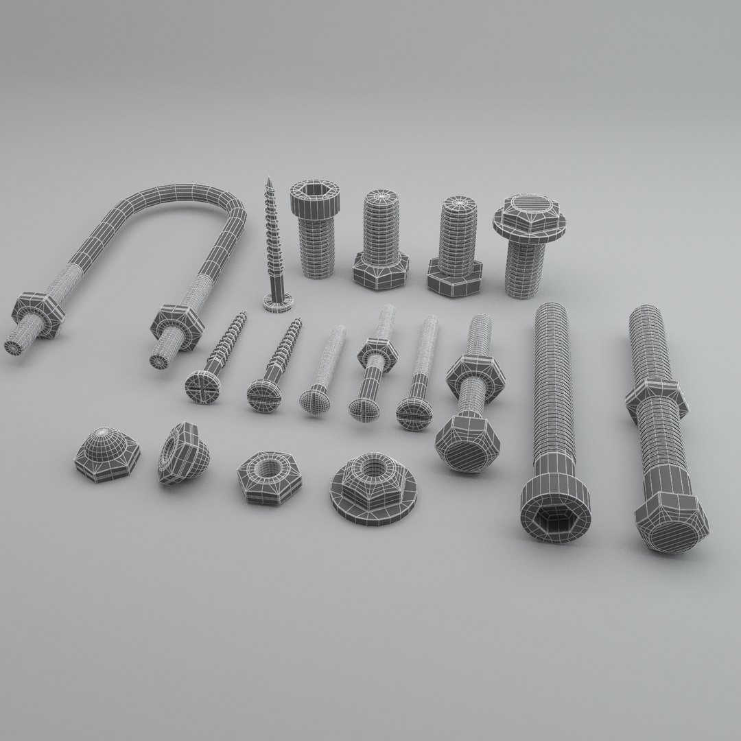 3d Model Bolts Screws Hexagonal Nails
