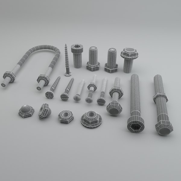 3d model bolts screws hexagonal nails