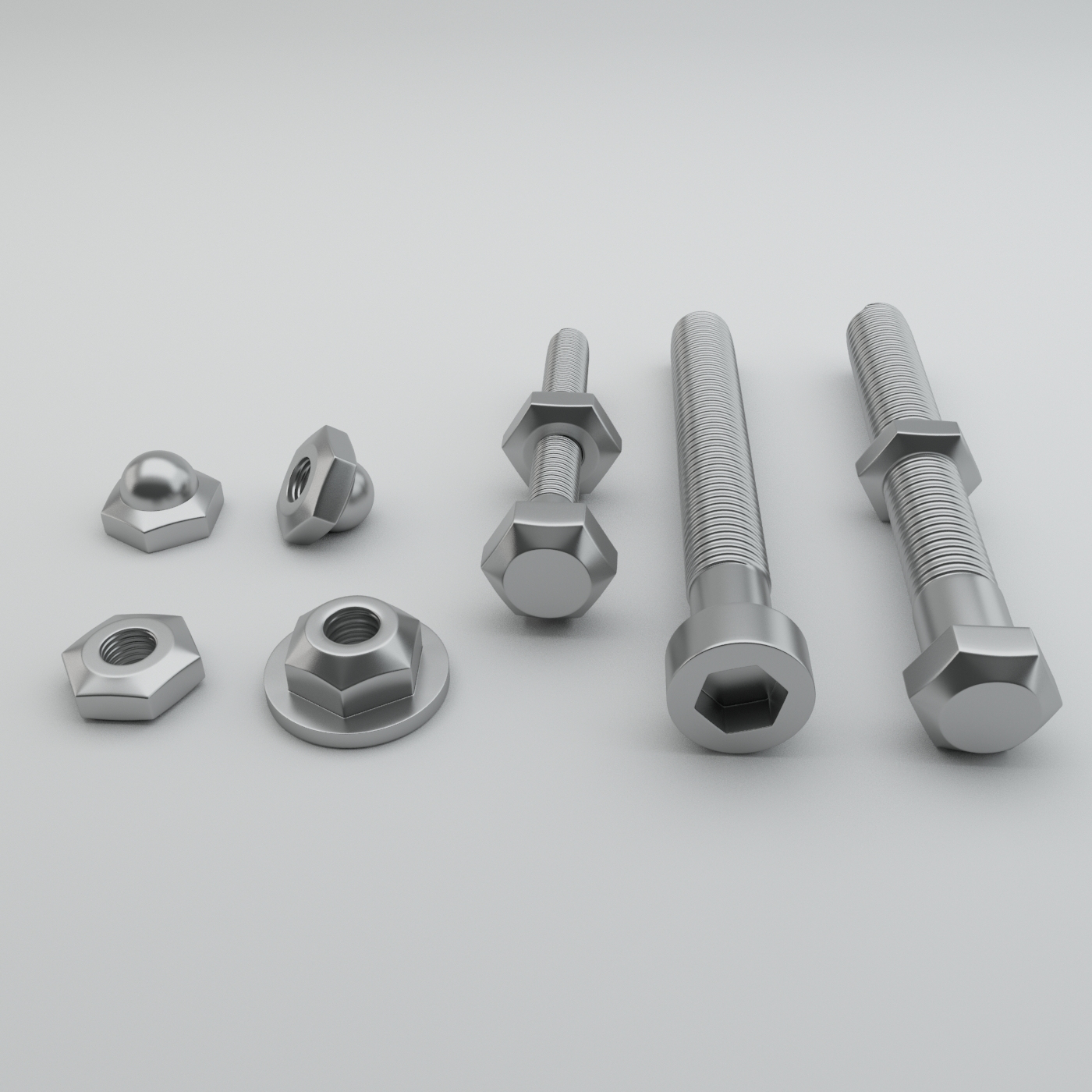 3d model bolts screws hexagonal nails