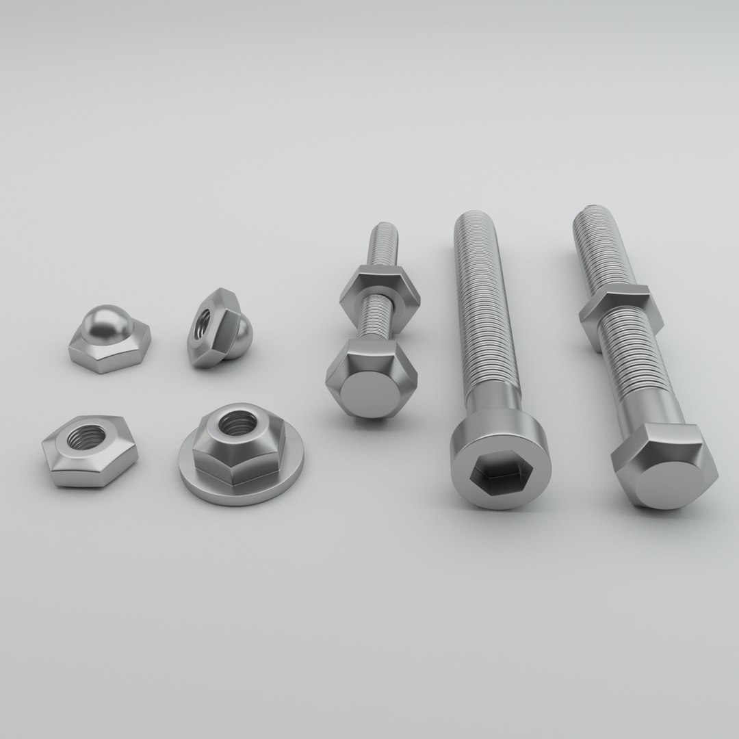 3d Model Bolts Screws Hexagonal Nails