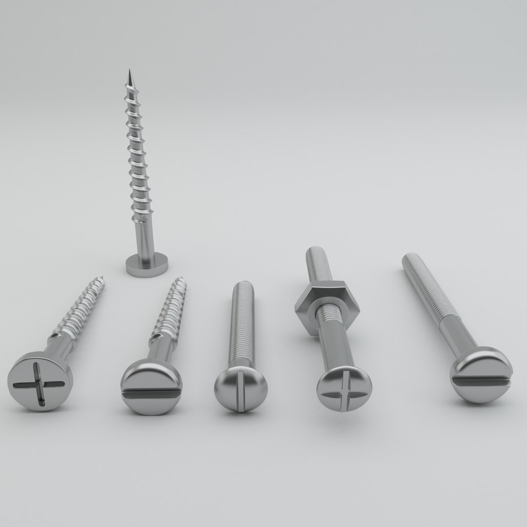 3d Model Bolts Screws Hexagonal Nails