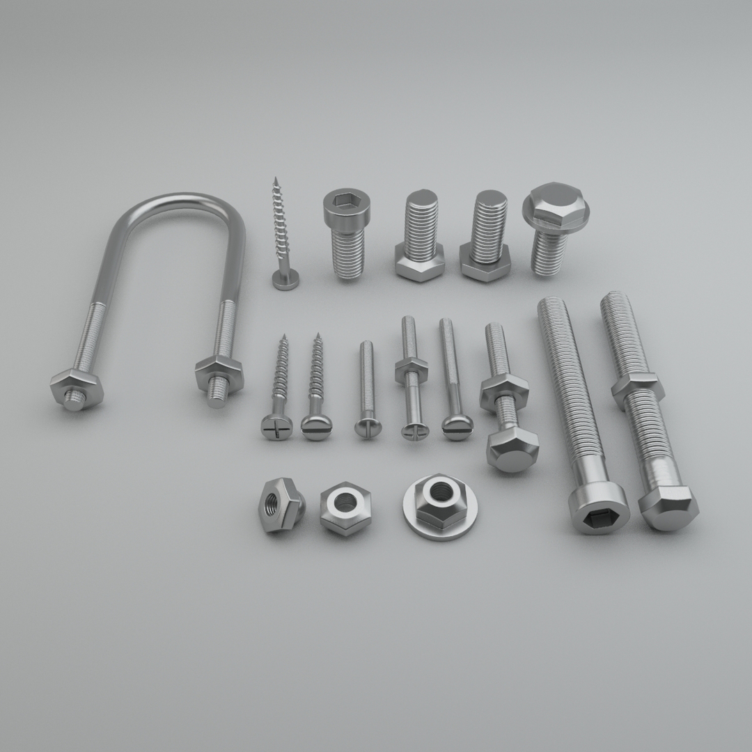 3d model bolts screws hexagonal nails